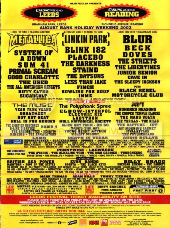 Lineup History - Reading & Leeds Festivals - eFestivals